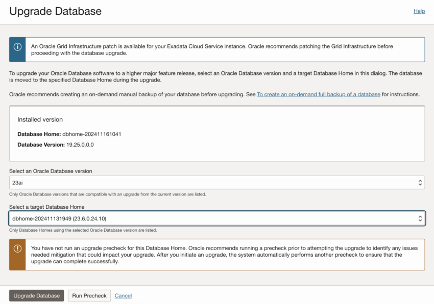 Upgrade from 19c to 23ai using AutoUpgrade – Exadata Database Service on Dedicated ...